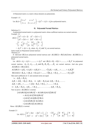 On Normal and Unitary Polynomial Matrices | PDF