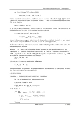 Fuzzy random variables and Kolomogrov’s important results | PDF | Physics | Science