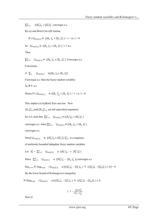 Fuzzy random variables and Kolomogrov’s important results | PDF | Physics | Science