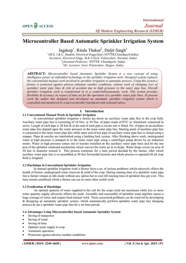 Microcontroller Based Automatic Sprinkler Irrigation System | PDF