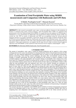Examination of Total Precipitable Water using MODIS measurements and ...