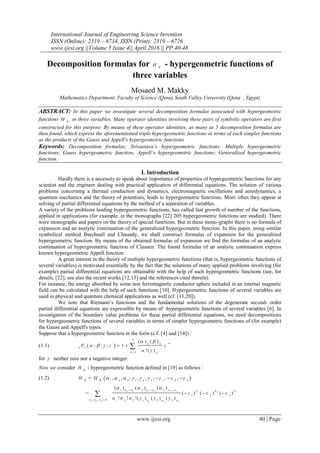 Decomposition formulas for H B - hypergeometric functions of three variables | PDF