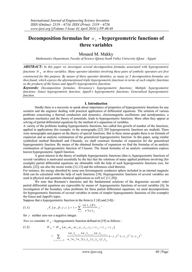Decomposition formulas for H B - hypergeometric functions of three variables | PDF