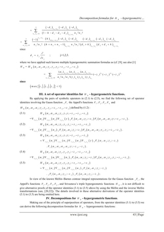 Decomposition formulas for H B - hypergeometric functions of three ...