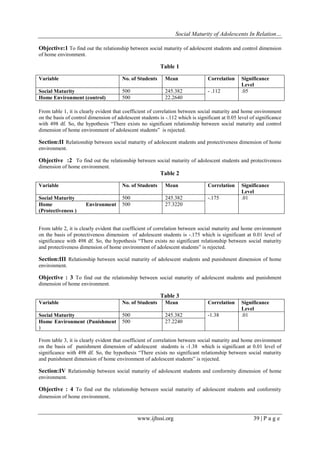 Social Maturity of Adolescents In Relation To Their Home Environment | PDF