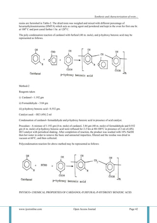 Synthesis and characterization of resin copolymer derived from cardanol ...