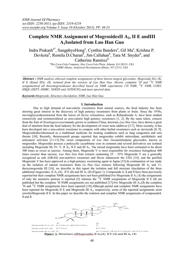 Complete NMR Assignment of MogrosidesII A2, II E andIII A1Isolated from Luo Han Guo | PDF ...