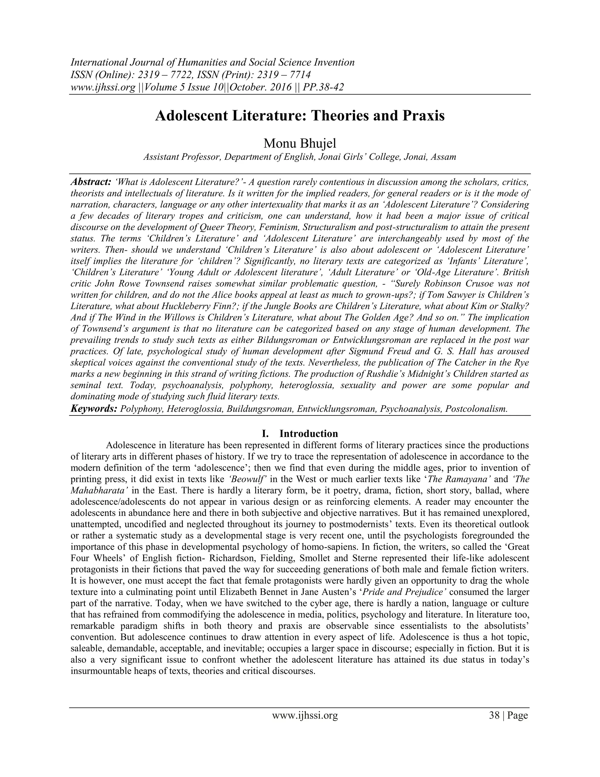 Adolescent Literature: Theories and Praxis | PDF