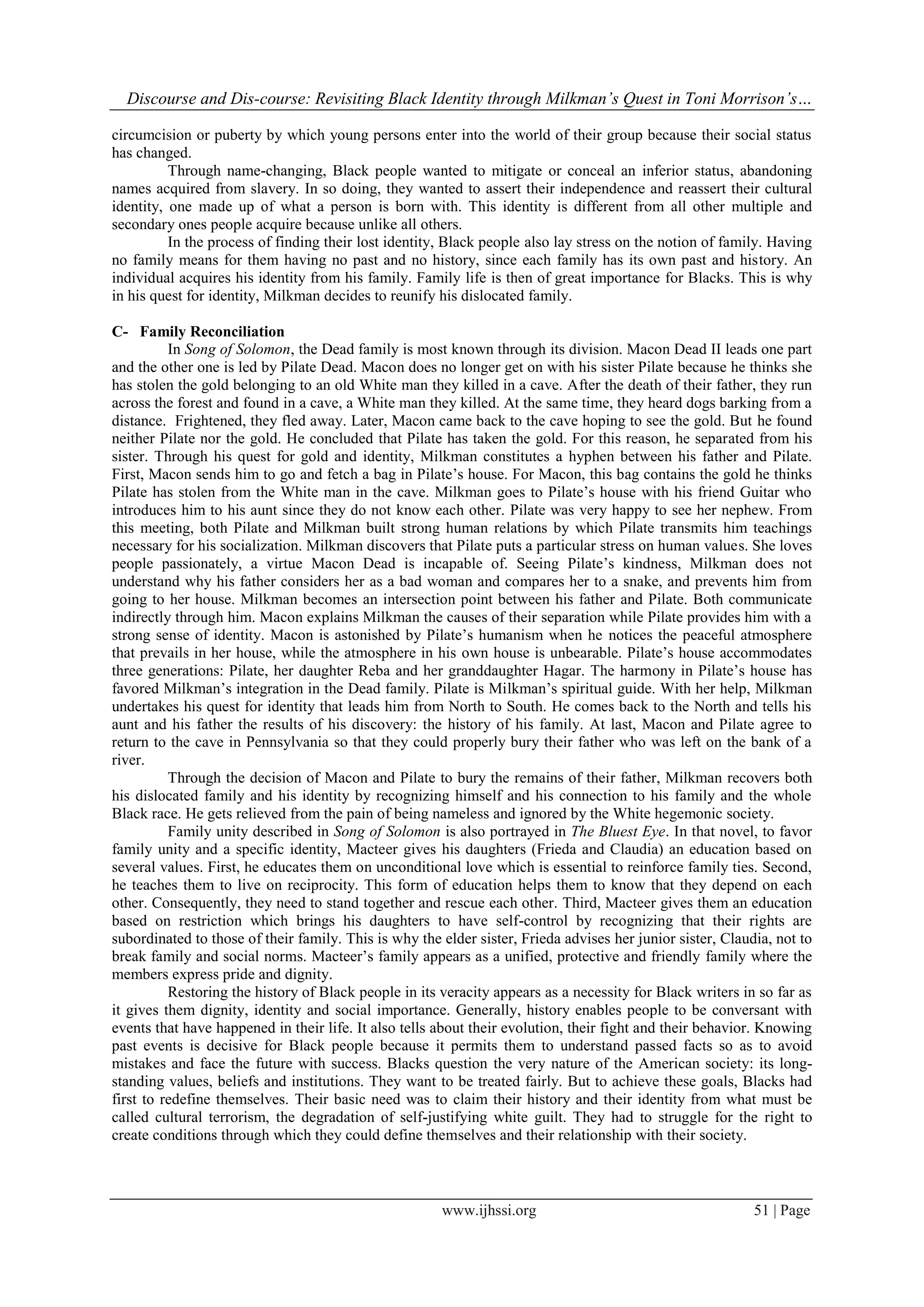 Discourse and Dis-course: Revisiting Black Identity through Milkman’s ...