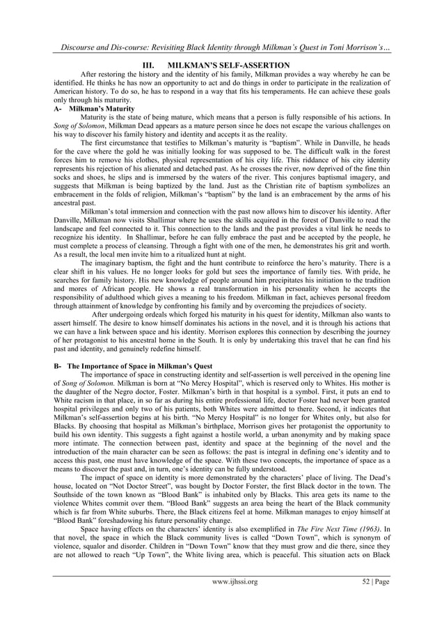 Discourse and Dis-course: Revisiting Black Identity through Milkman’s ...