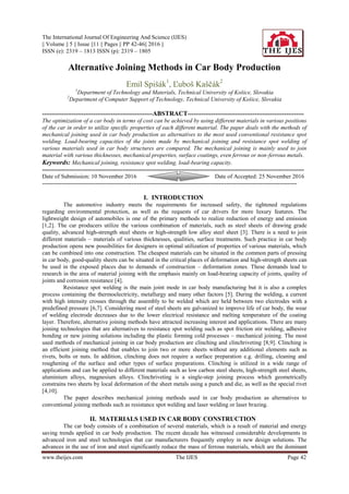 Alternative Joining Methods in Car Body Production | PDF | Chemistry ...