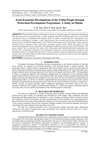 Socio-Economic Developments of the Tribal People through Watershed ...