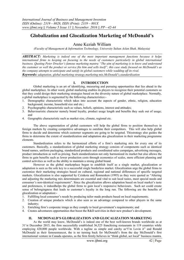 Globalization and Glocalization Marketing of McDonald’s | PDF ...