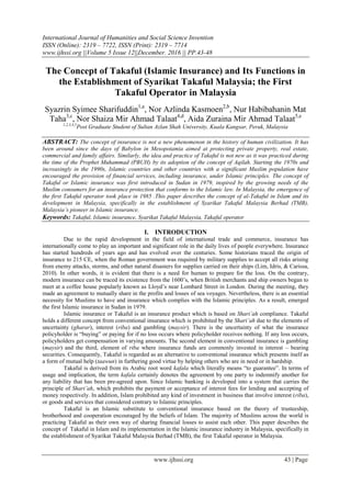 The Concept of Takaful (Islamic Insurance) and Its Functions in the ...