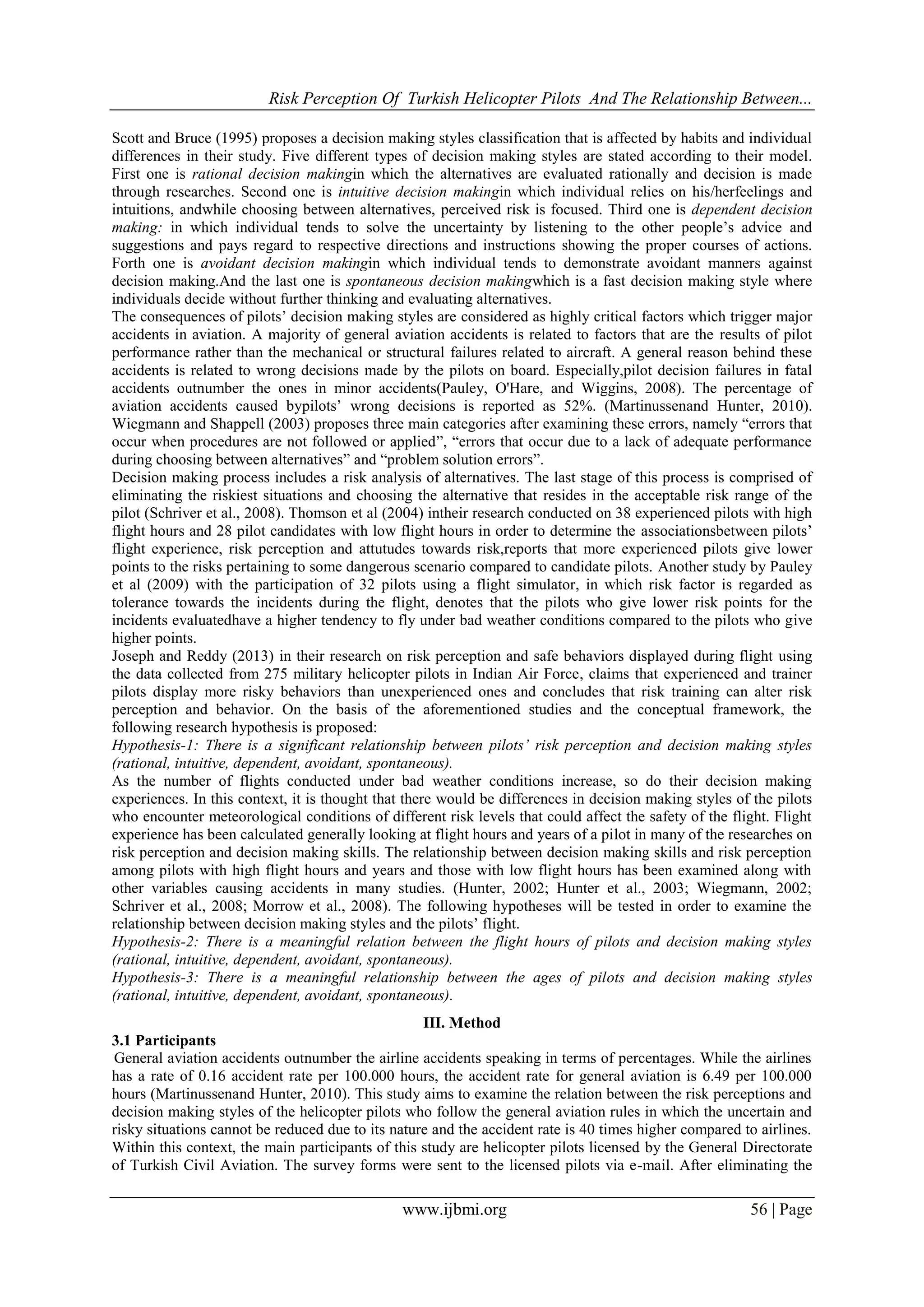 Risk Perception Of Turkish Helicopter Pilots And The Relationship Between Their Flight ...