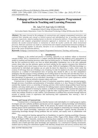 Pedagogy of Constructivism and Computer Programmed Instruction in Teaching and Learning ...