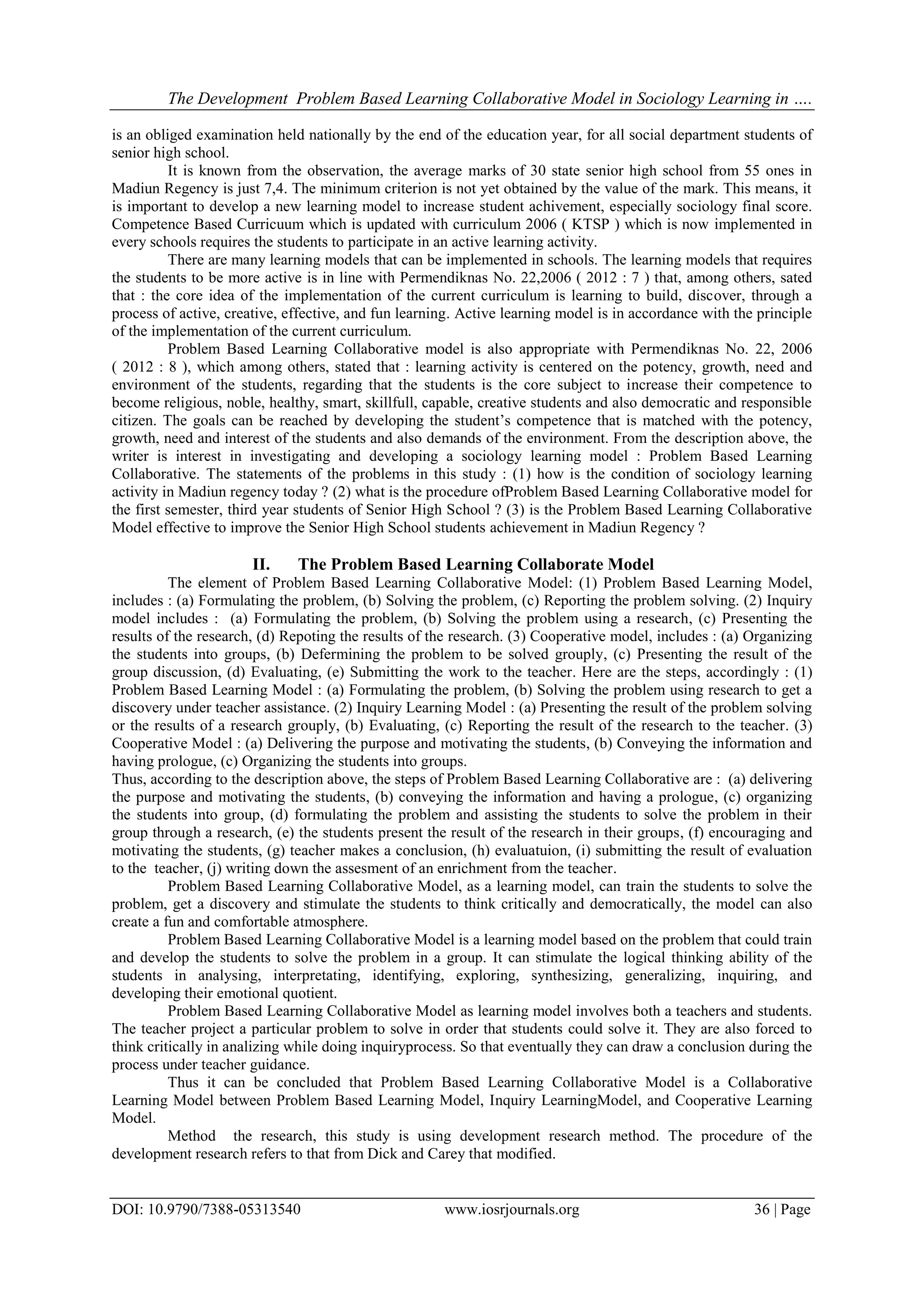 The Development Problem Based Learning Collaborative Model in Sociology Learning in Senior High ...