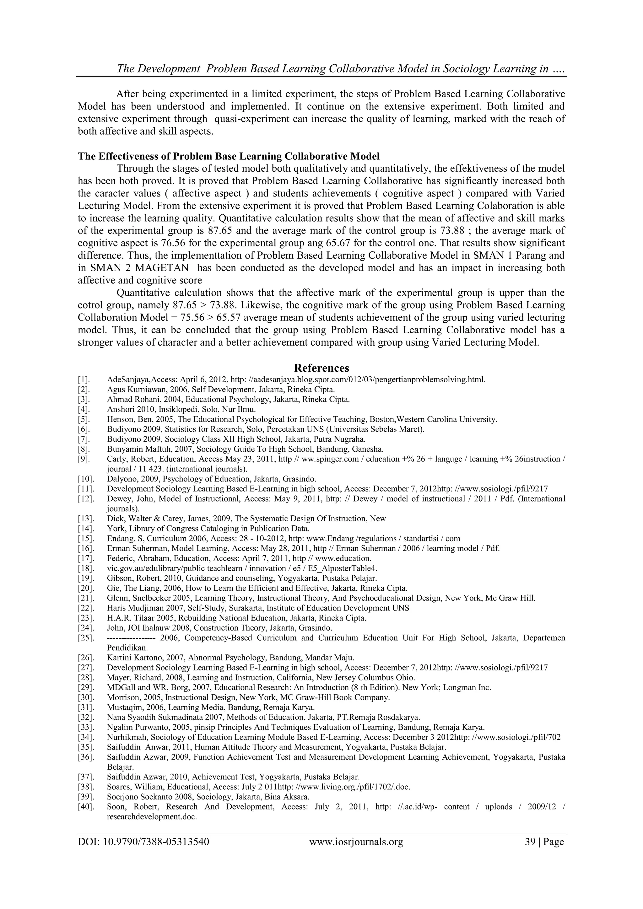 The Development Problem Based Learning Collaborative Model in Sociology Learning in Senior High ...