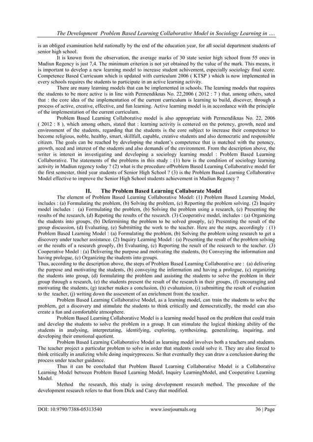 The Development Problem Based Learning Collaborative Model in Sociology ...