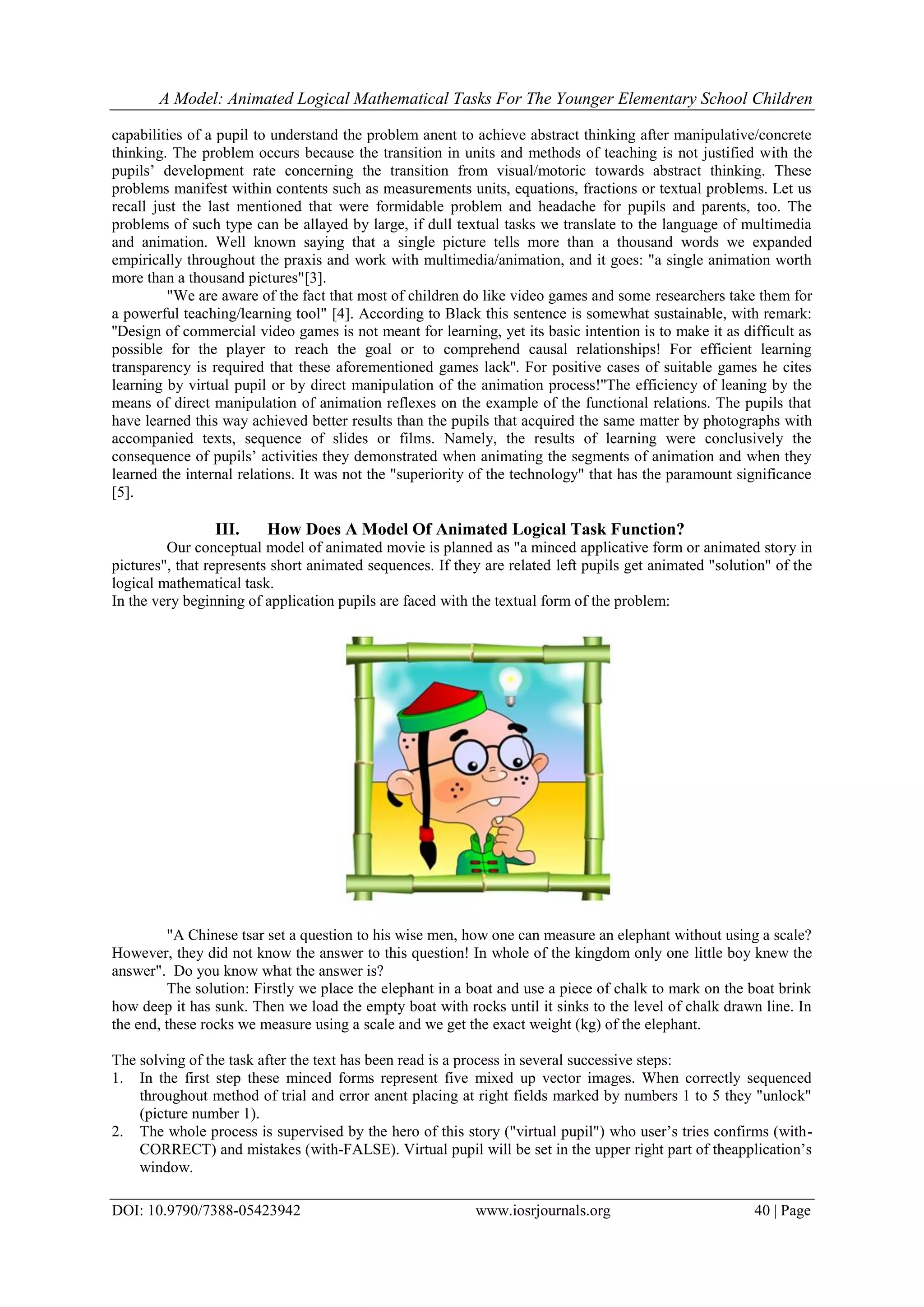 A Model: Animated Logical Mathematical Tasks For The Younger Elementary ...