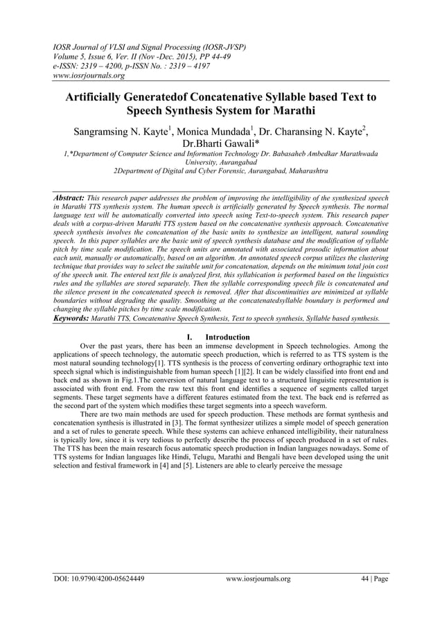 Artificially Generated Concatenative Syllable based Text to Speech Synthesis System for Marathi ...