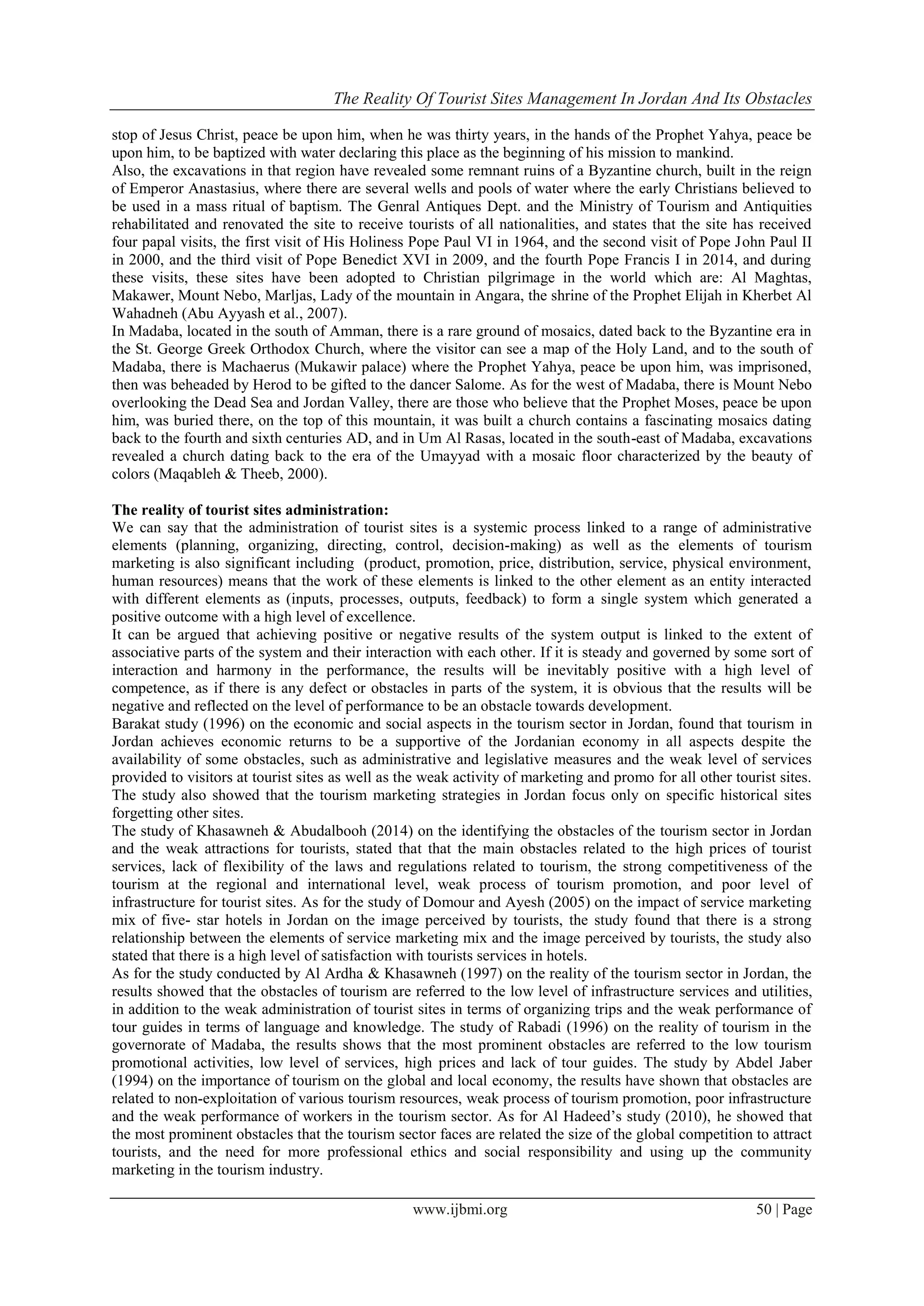 The Reality of Tourist Sites Management in Jordan and Its Obstacles ...