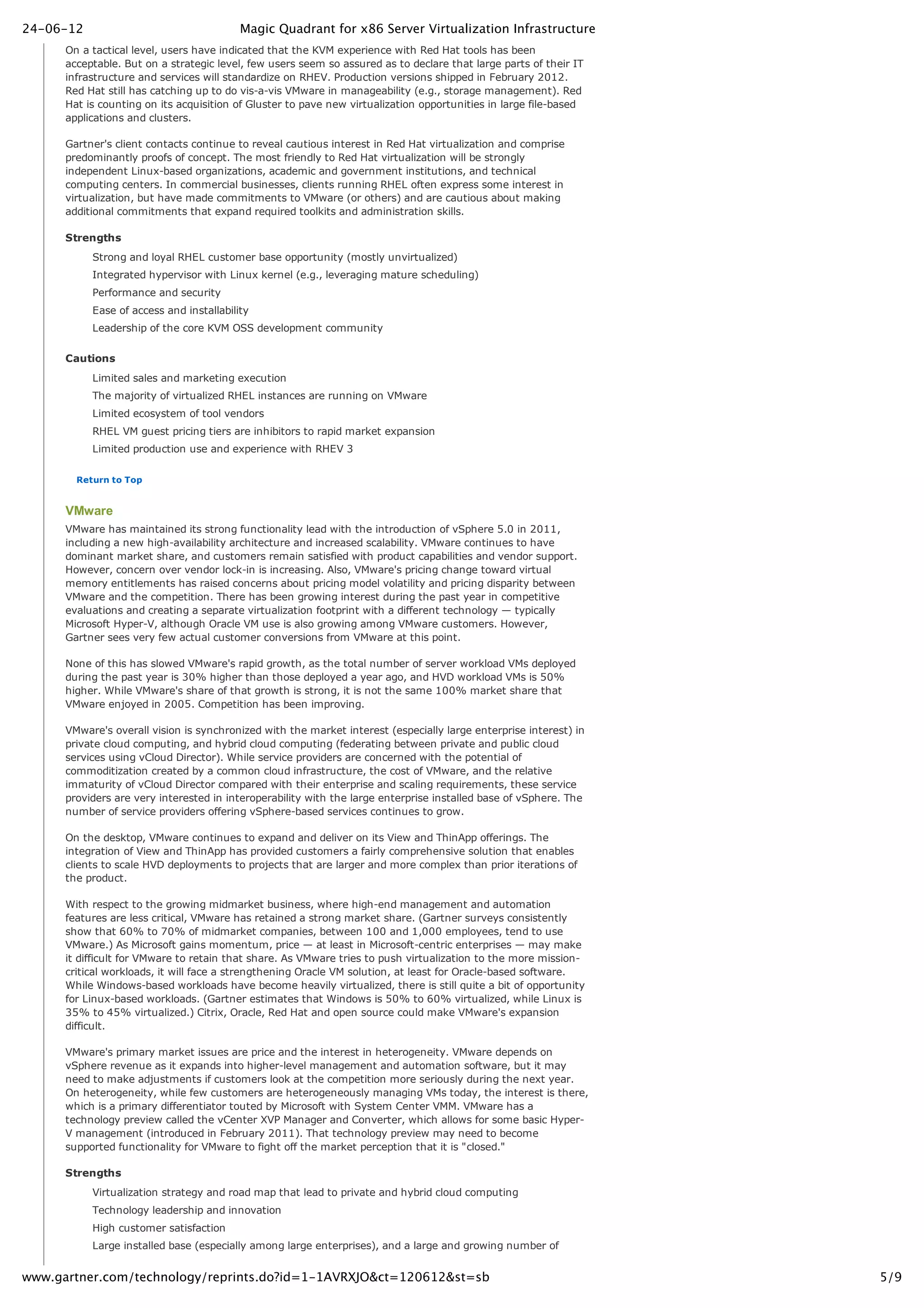 G06.2012 magic quadrant x86 server virtualization infrastructure | PDF