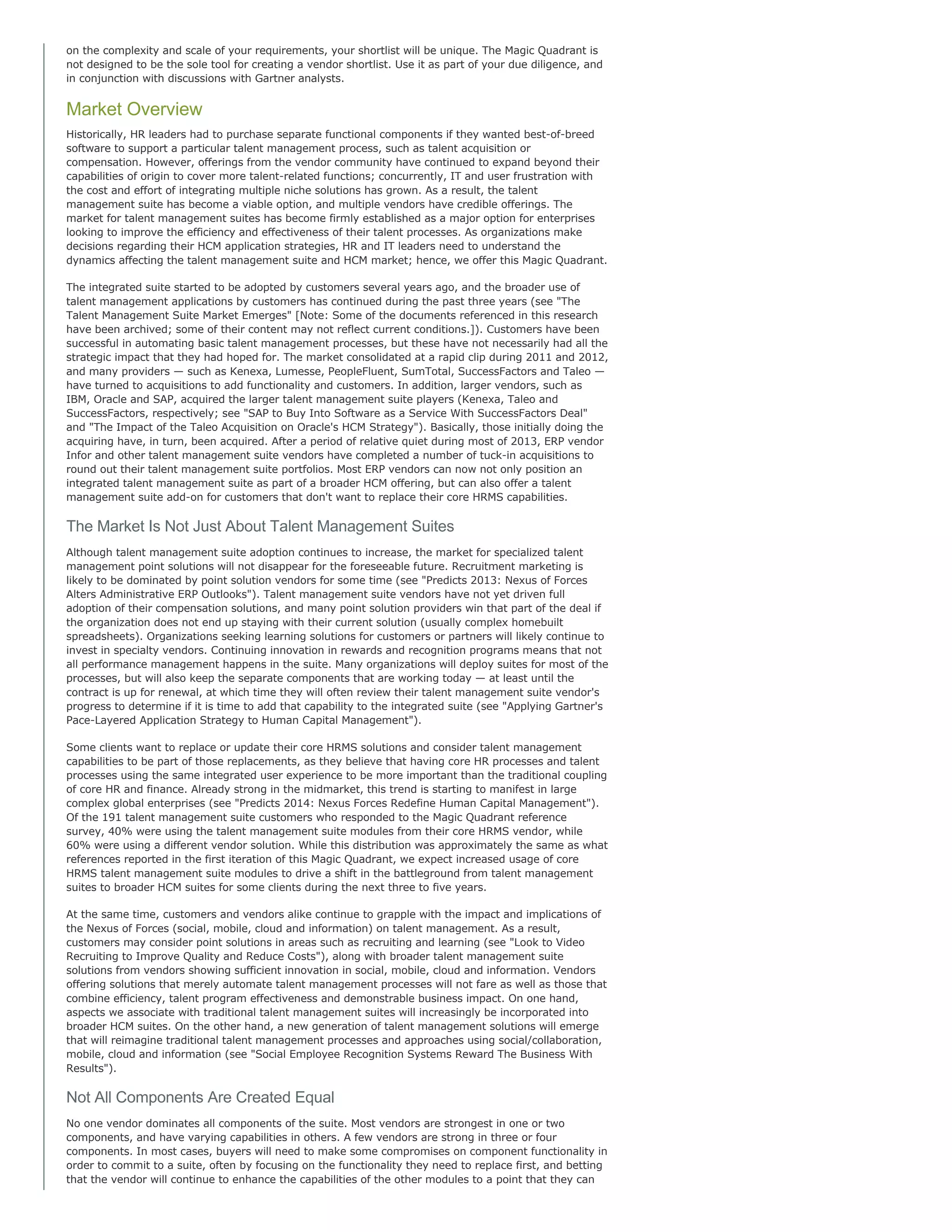 G06.2014 magic quadrant for talent management suites | PDF | Sales ...