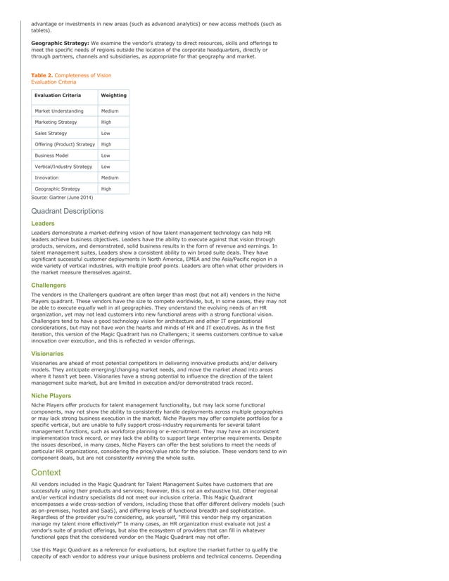 G06.2014 magic quadrant for talent management suites | PDF | Sales ...