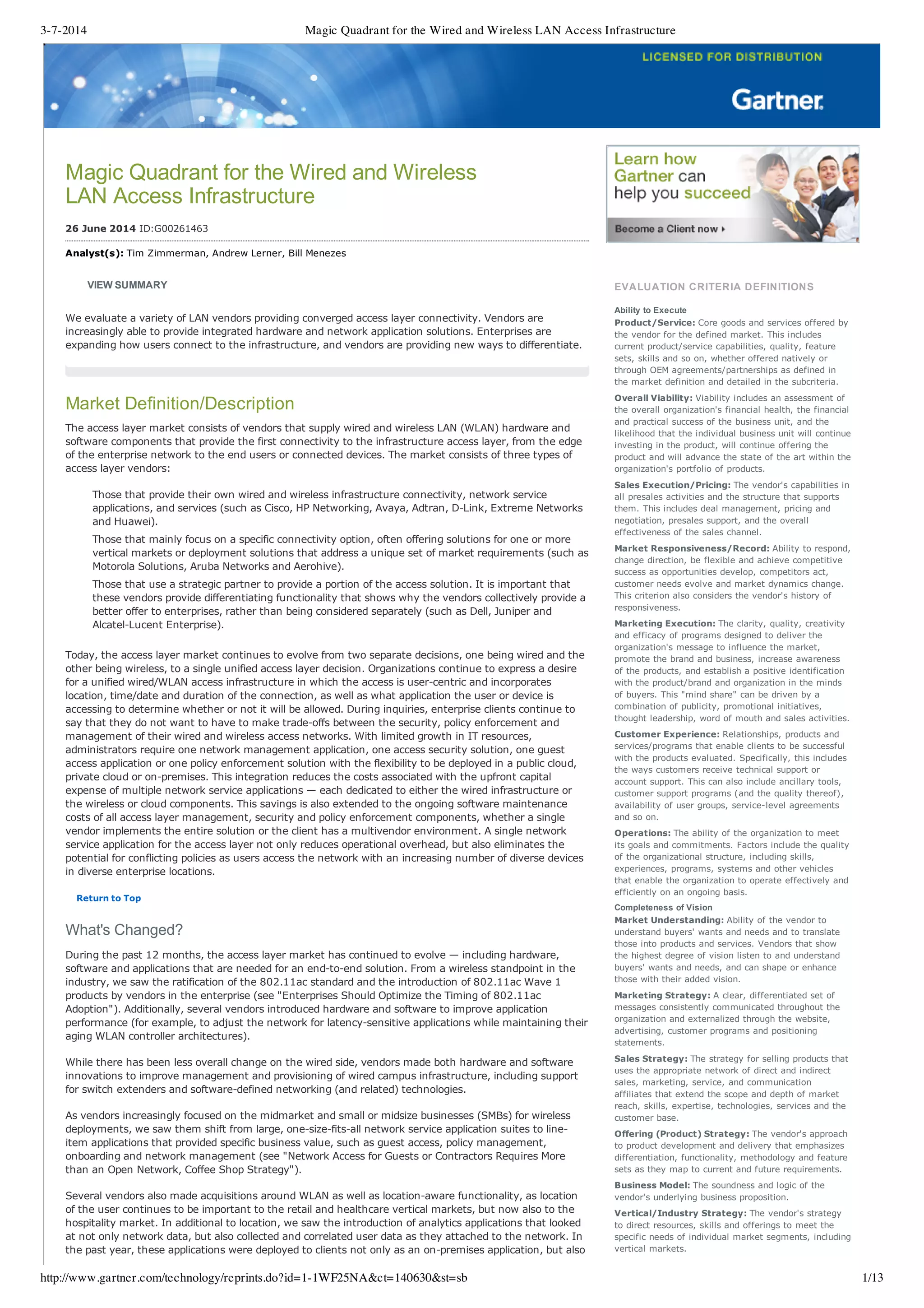 G06.2014 magic quadrant for the wired and wireless lan access ...