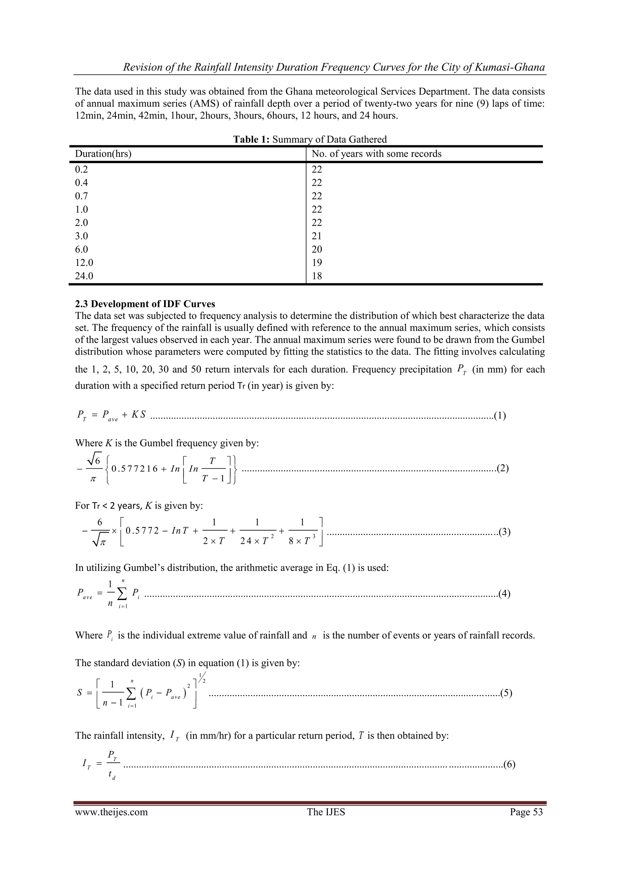 Revision of the Rainfall Intensity Duration Frequency Curves for the ...