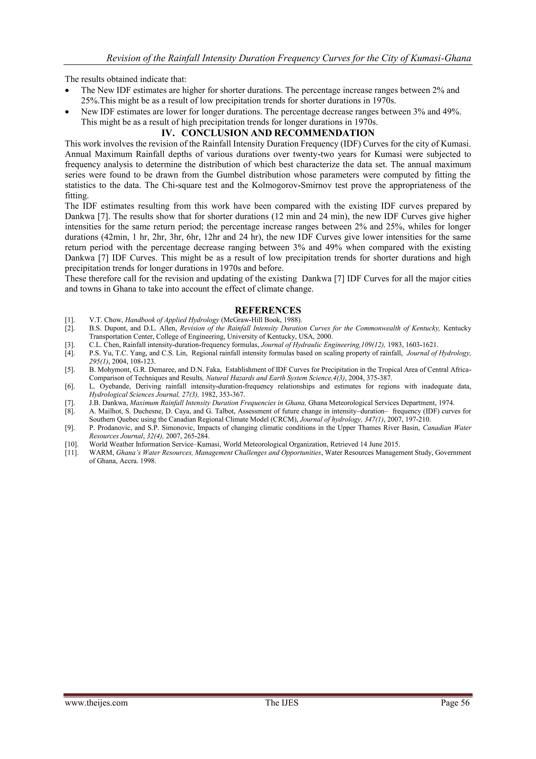 Revision of the Rainfall Intensity Duration Frequency Curves for the ...
