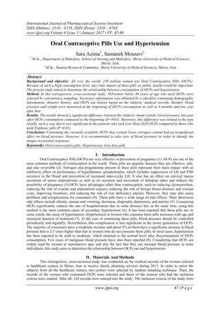 Oral Contraceptive Pills Use and Hypertension | PDF