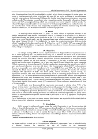 Oral Contraceptive Pills Use and Hypertension | PDF