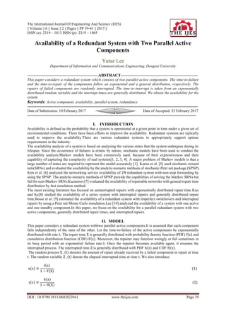 Availability of a Redundant System with Two Parallel Active Components | PDF