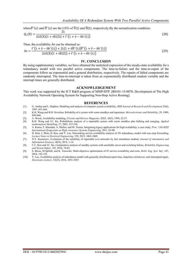 Availability of a Redundant System with Two Parallel Active Components | PDF