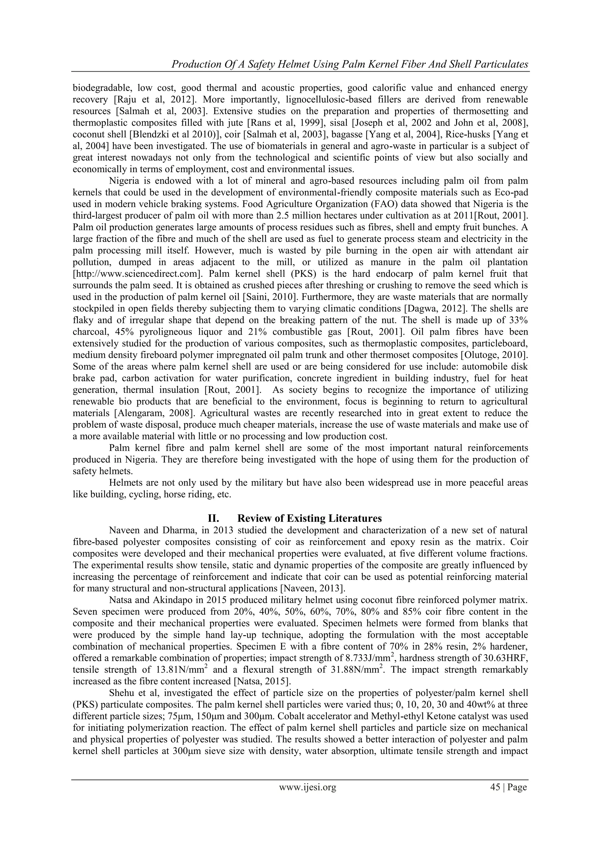 Production of A Safety Helmet Using Palm Kernel Fiber And Shell ...