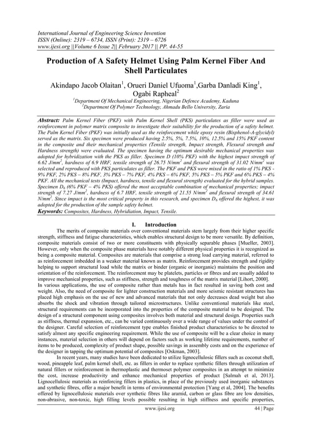 Production of A Safety Helmet Using Palm Kernel Fiber And Shell ...