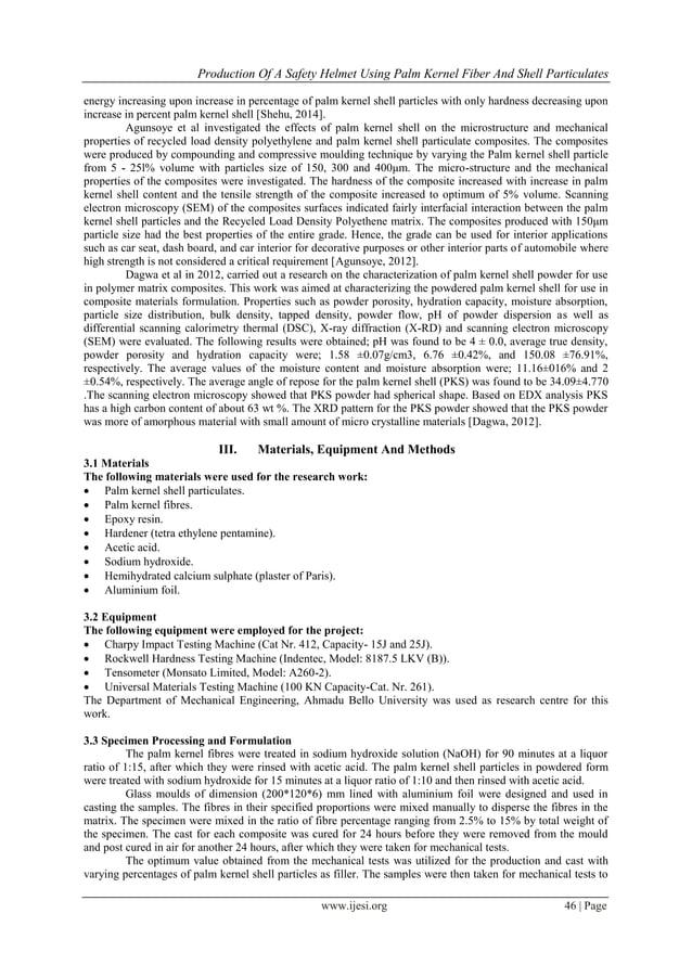 Production of A Safety Helmet Using Palm Kernel Fiber And Shell ...