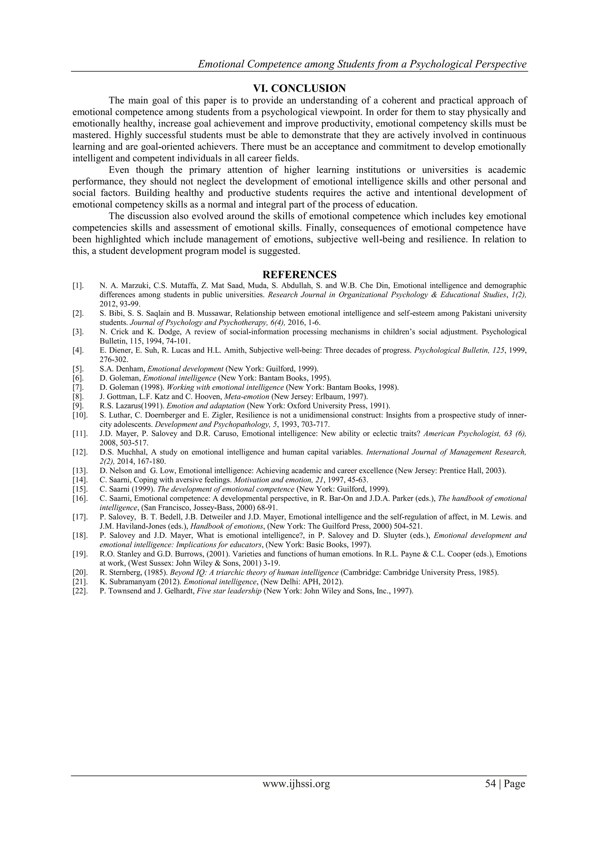 Emotional Competence among Students from a Psychological Perspective | PDF