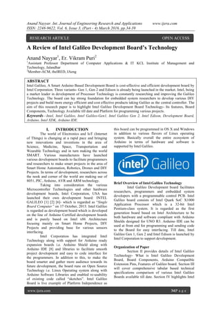 A Review of Intel Galileo Development Board’s Technology | PDF