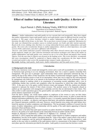 Effect of Auditor Independence on Audit Quality: A Review of Literature | PDF