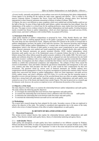 Effect of Auditor Independence on Audit Quality: A Review of Literature | PDF