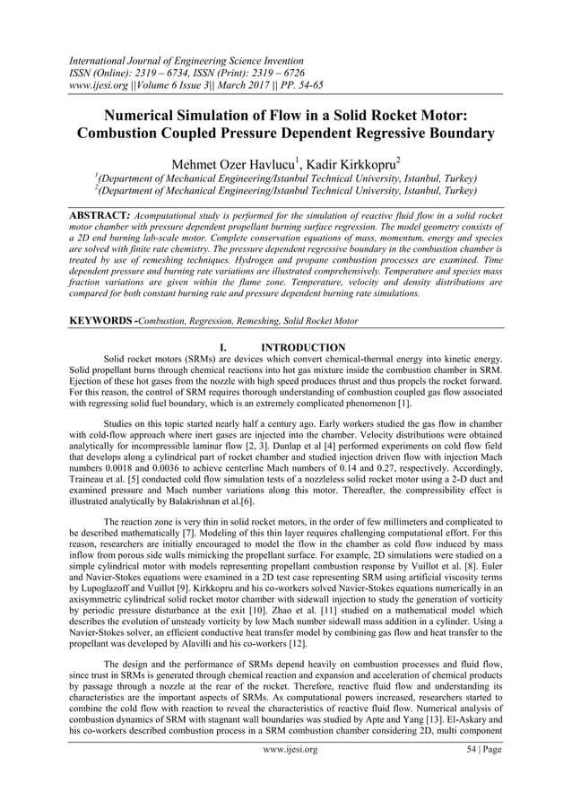 Numerical Simulation of Flow in a Solid Rocket Motor: Combustion Coupled Pressure Dependent ...