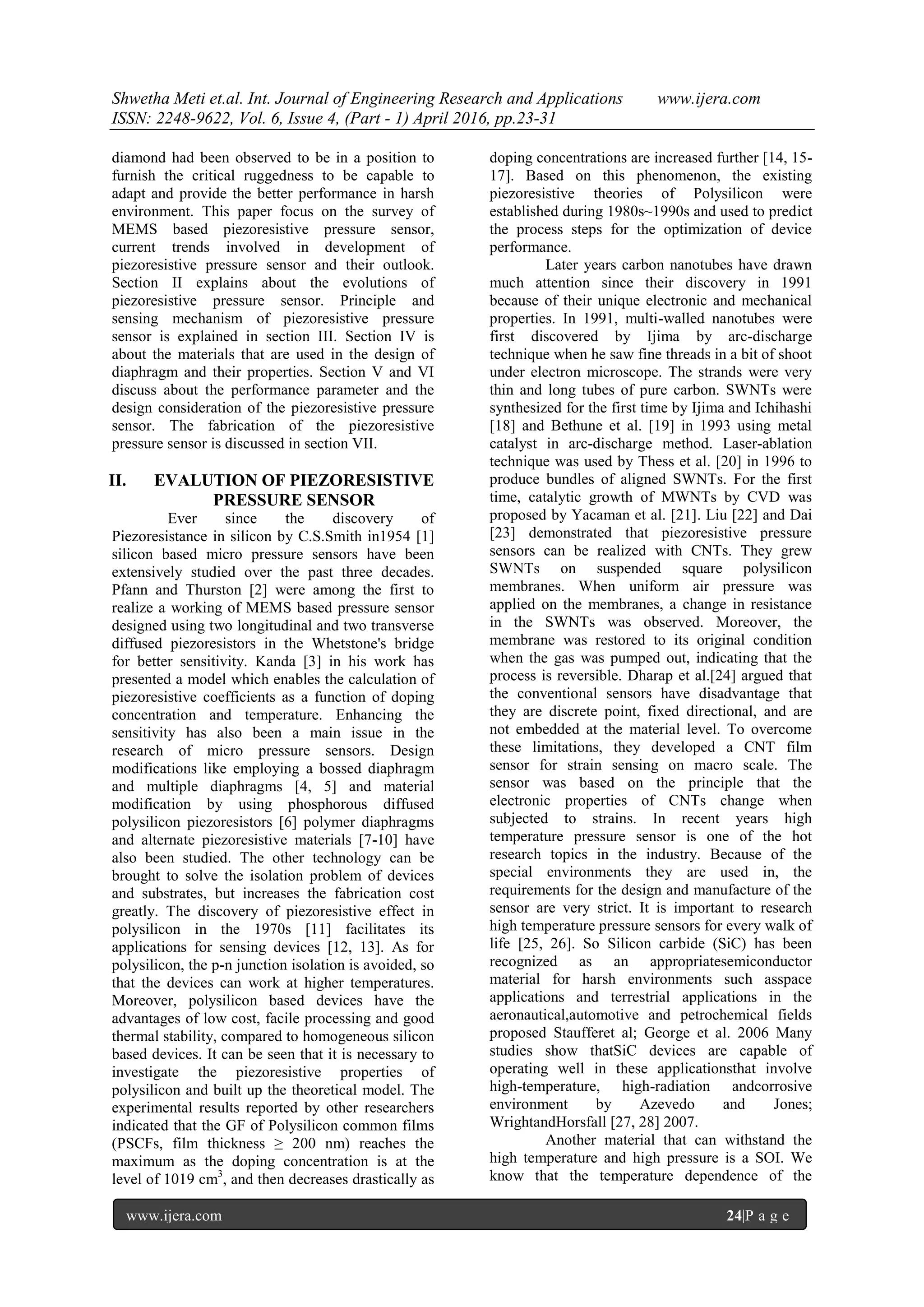 MEMS Piezoresistive Pressure Sensor: A Survey | PDF