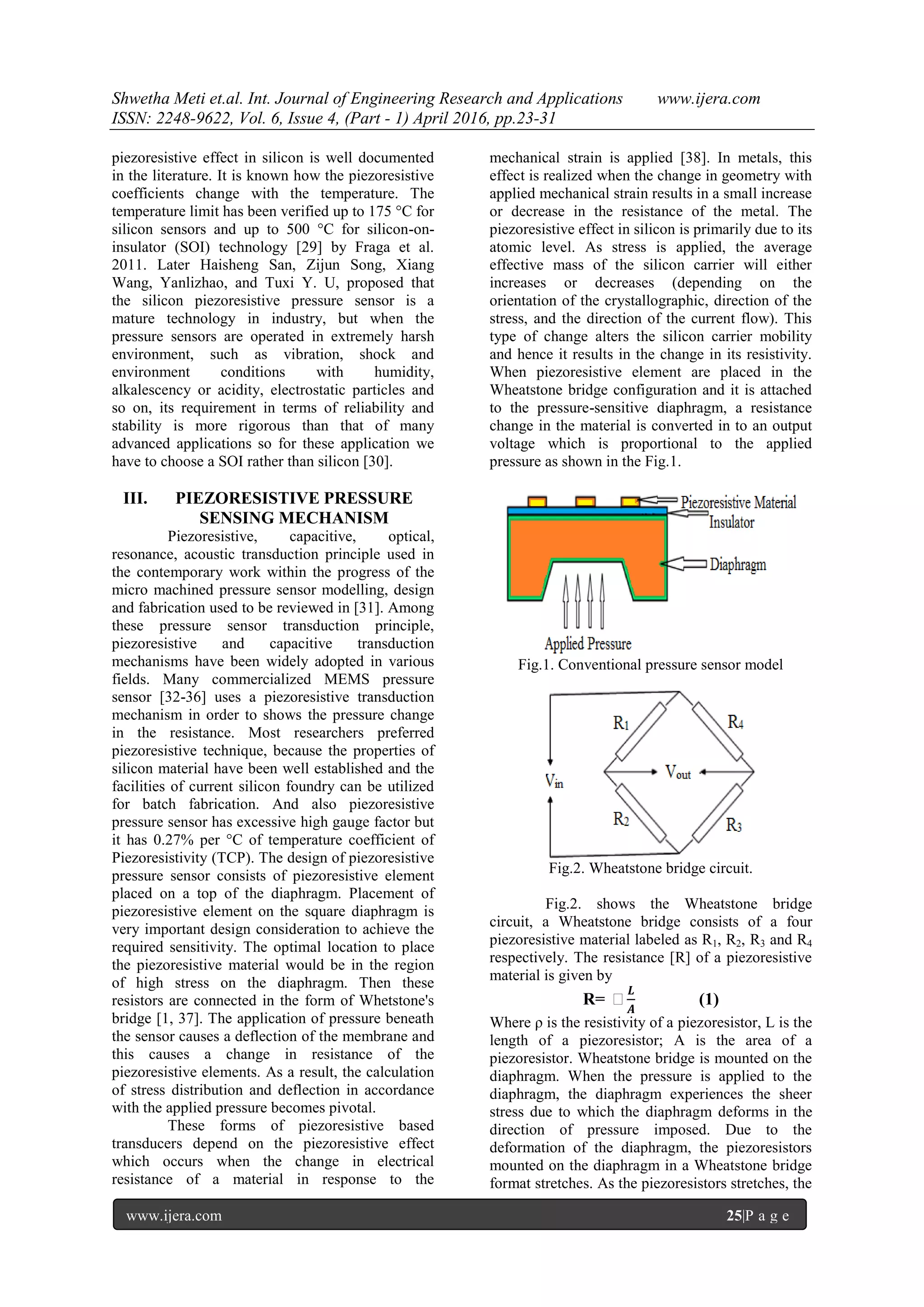 MEMS Piezoresistive Pressure Sensor: A Survey | PDF