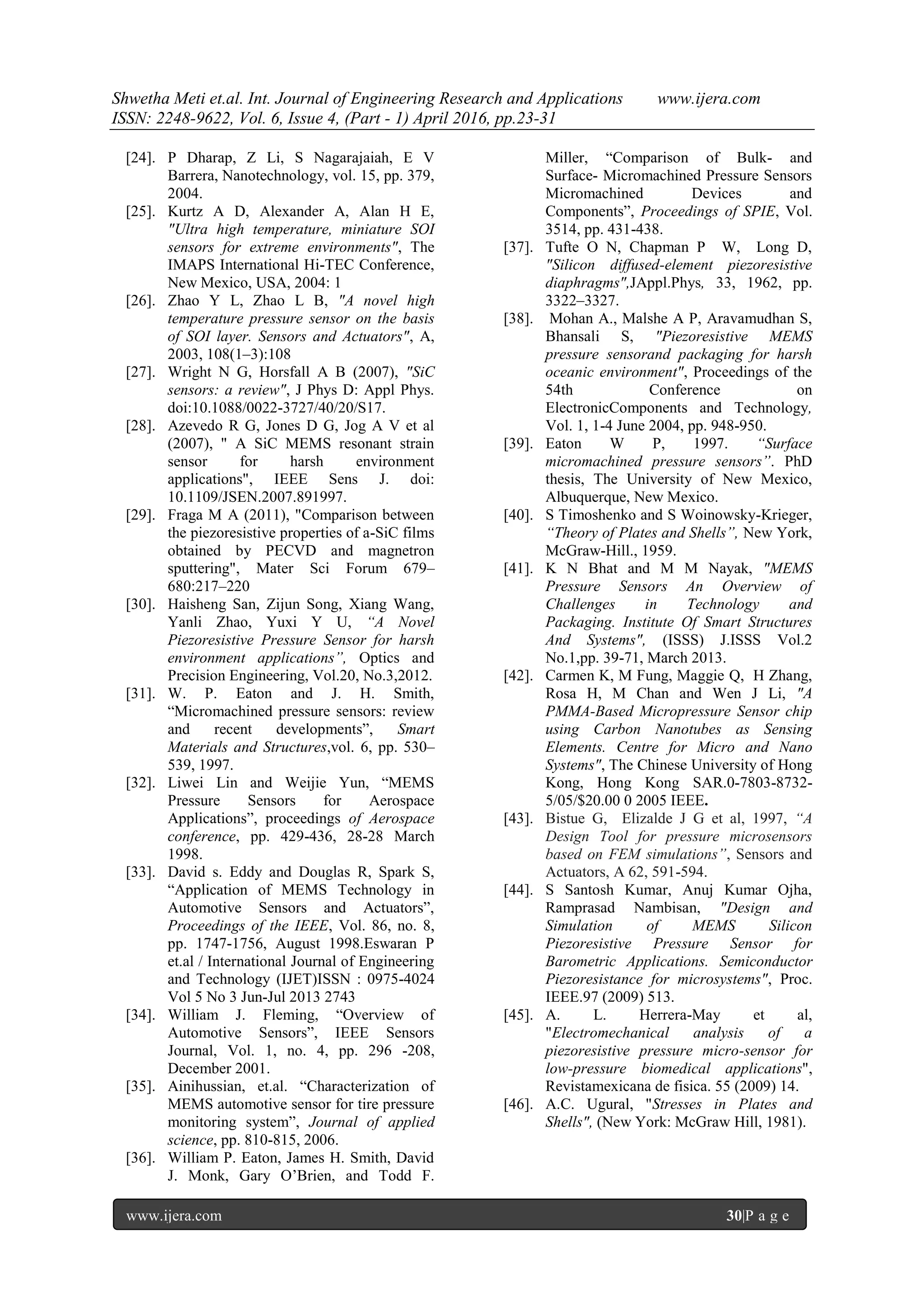 MEMS Piezoresistive Pressure Sensor: A Survey | PDF