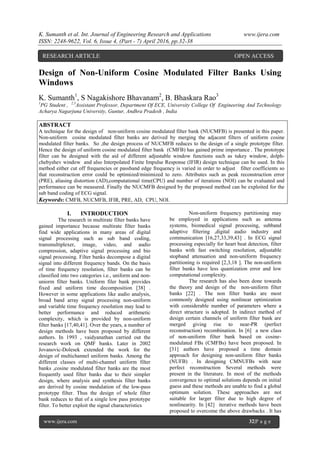 Design of Non-Uniform Cosine Modulated Filter Banks Using Windows | PDF