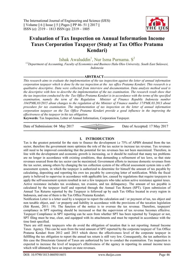 Evaluation of Tax Inspection on Annual Information Income Taxes ...
