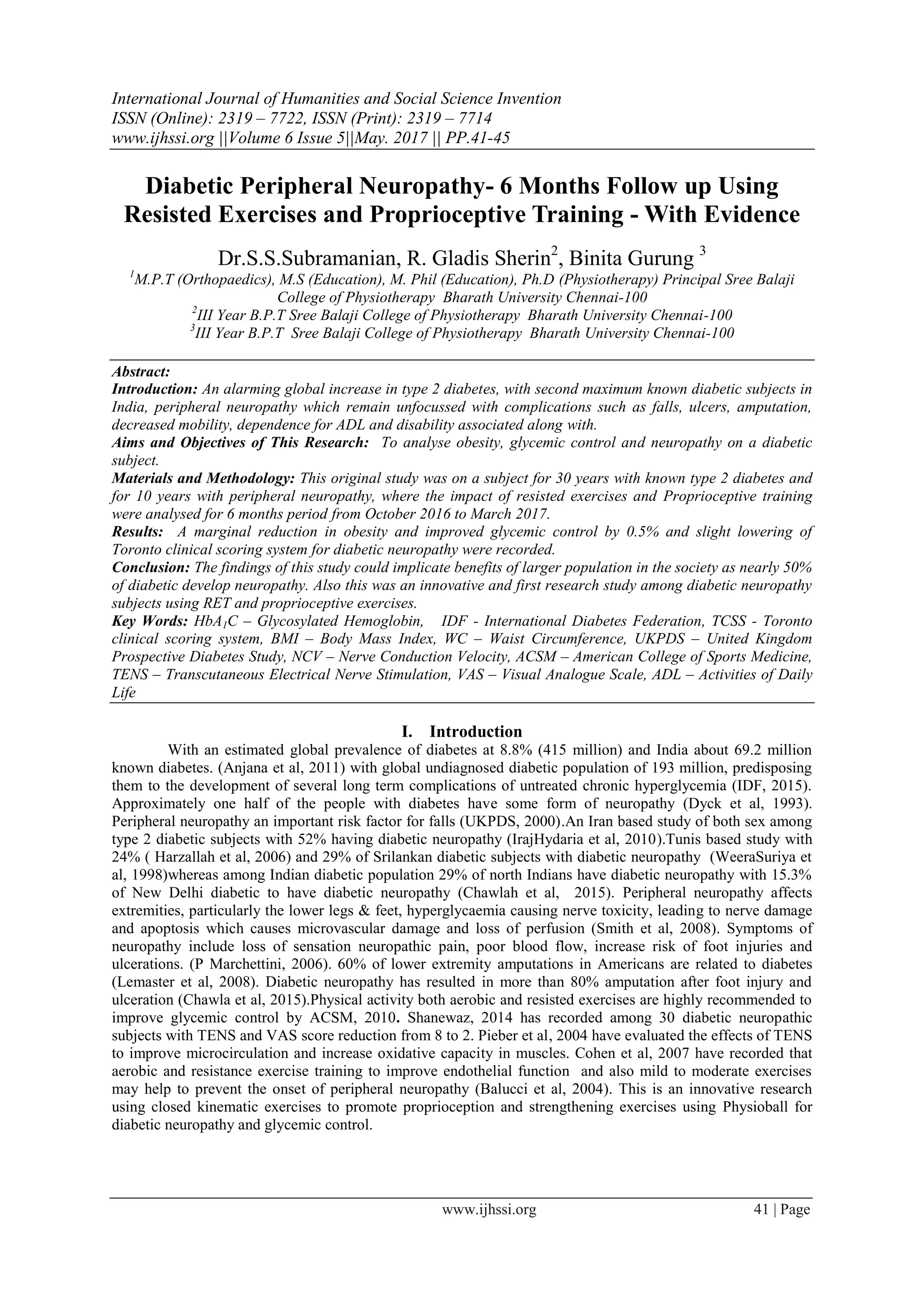 Diabetic Peripheral Neuropathy- 6 Months Follow up Using Resisted ...